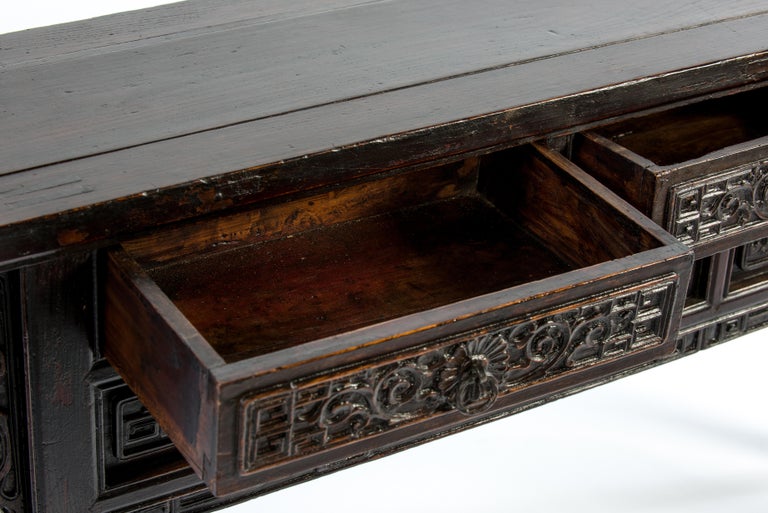 Antique Fine Carved Chinese Hong Mu or Mahogany three Drawer Qing Altar ...