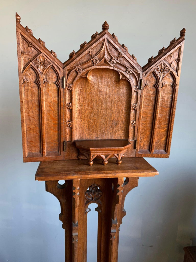 Antique Fine Handcarved Oak Gothic Revival Wall Shrine / Chapel w Mary ...