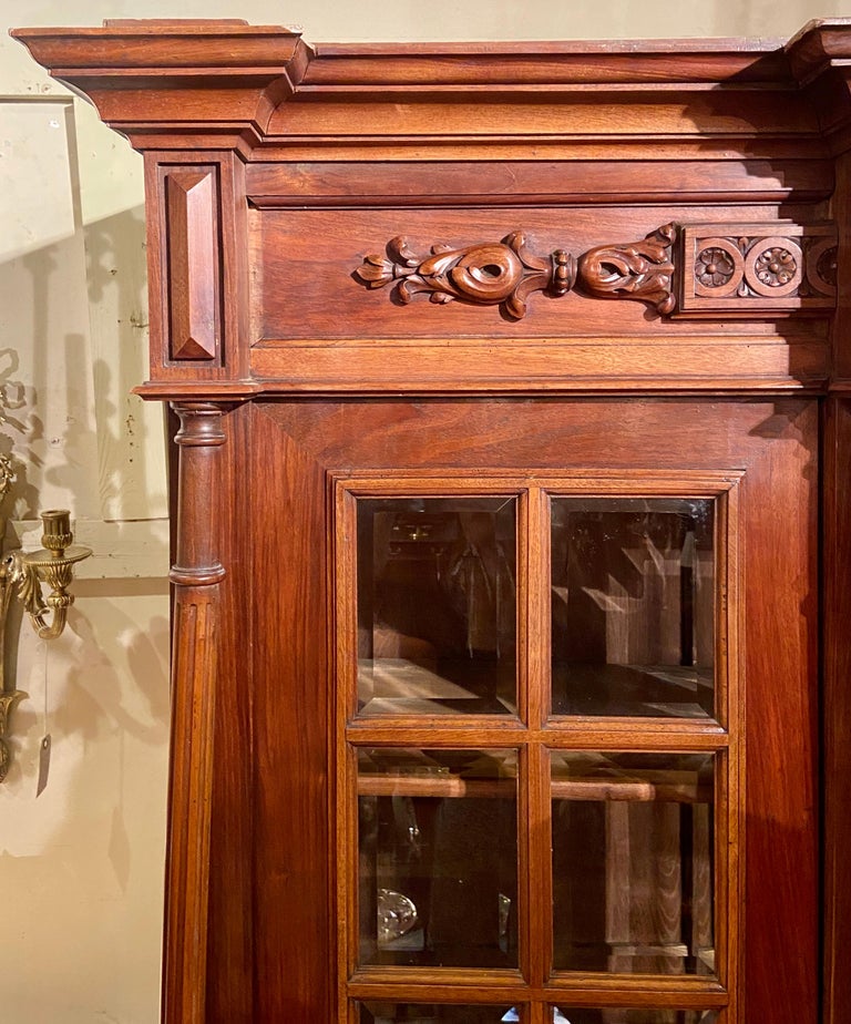 Antique Finely Carved Walnut Bookcase with Beveled Glass Front For Sale ...