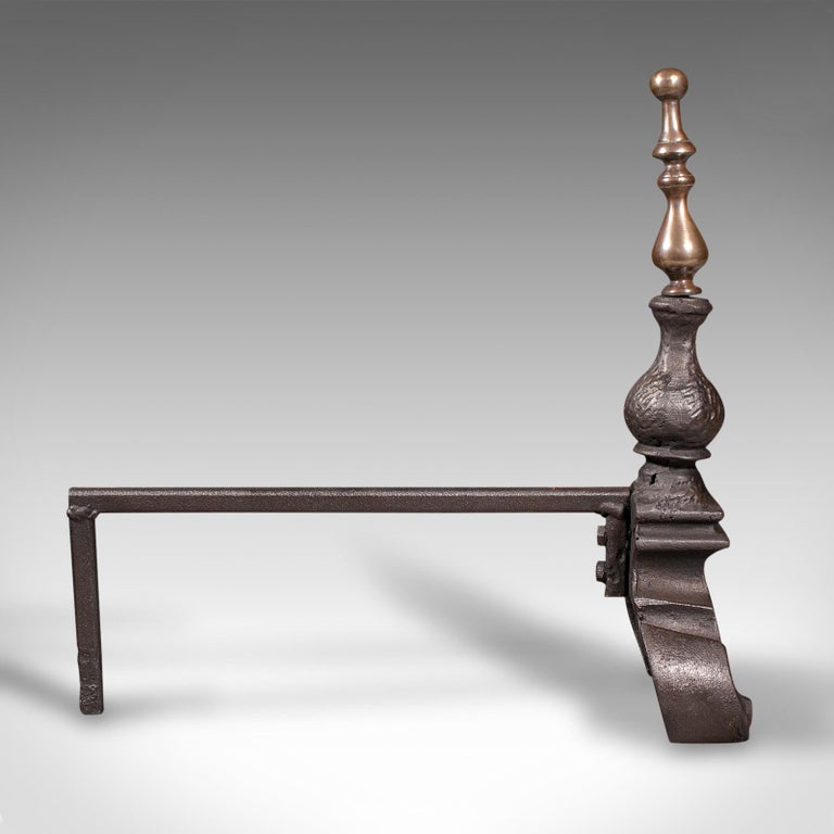 Antique Fire Grate, English, Cast Iron, Brass, Andirons, Fireplace ...