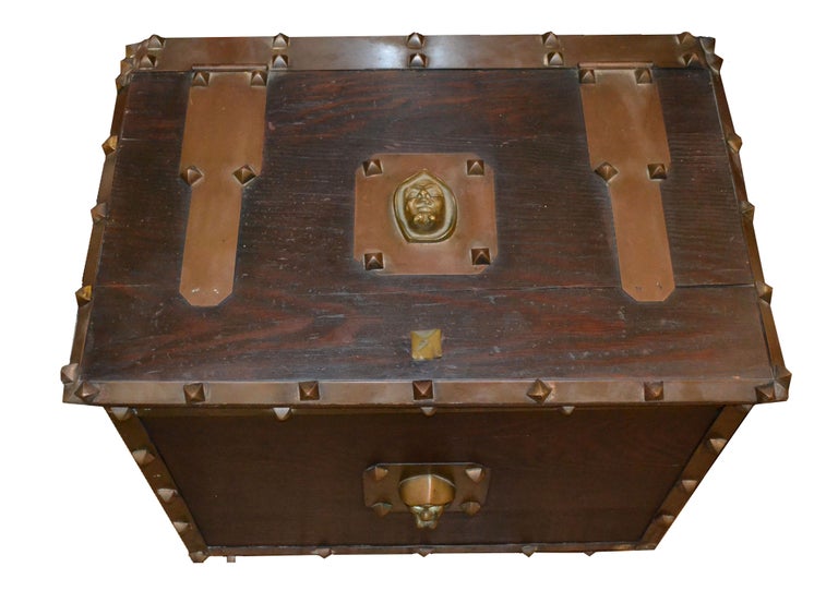 Antique Fire or Coal Box with Medieval Jesting Friar Head Bronze ...