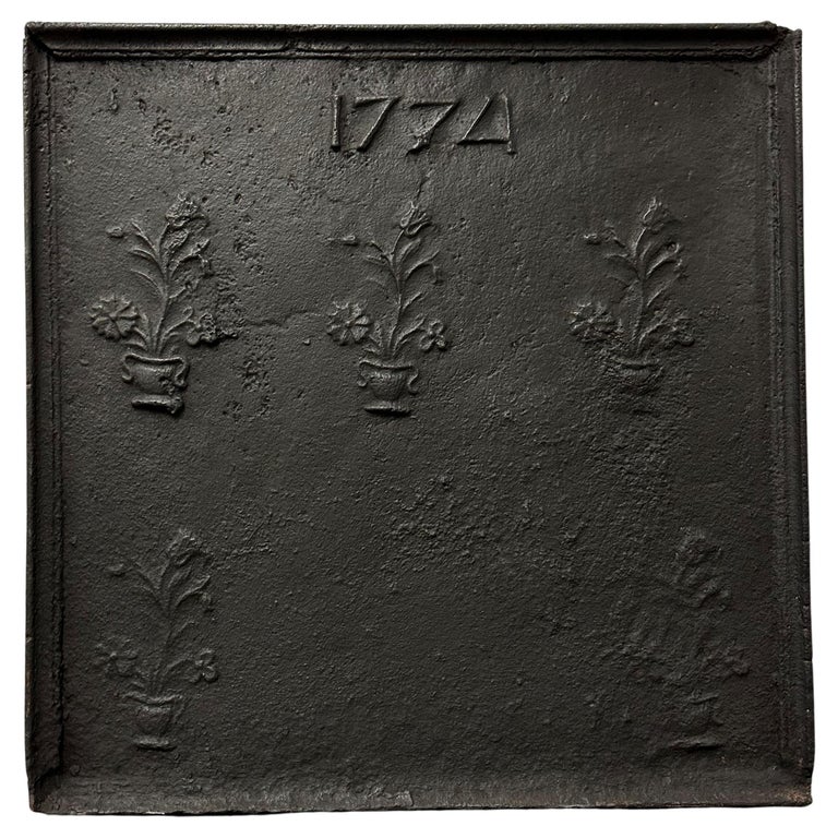 Antique Fireback / Backsplash Dated 1774 with Plants For Sale at 1stDibs