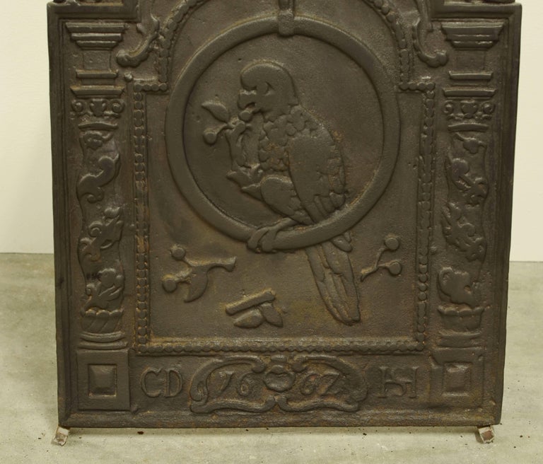 Antique Fireback Showing a Parrot in a Ring, 19th Century at 1stDibs