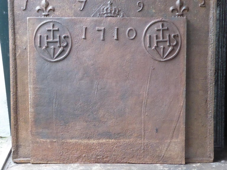 Antique Fireback with Medieval IHS Monogram, Dated 1710 at 1stDibs