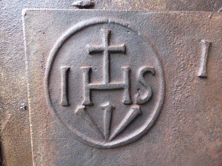 Antique Fireback with Medieval IHS Monogram, Dated 1710 at 1stDibs