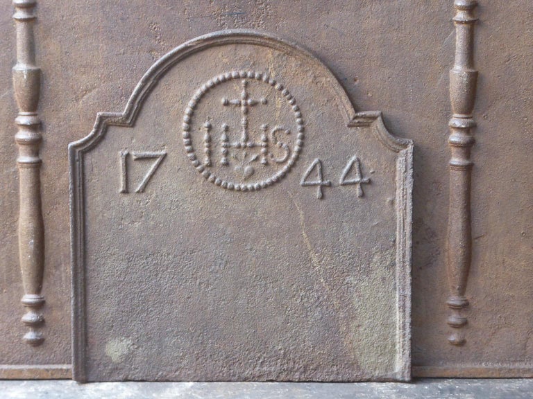 Antique Fireback with Medieval IHS Monogram, Dated 1744 at 1stDibs