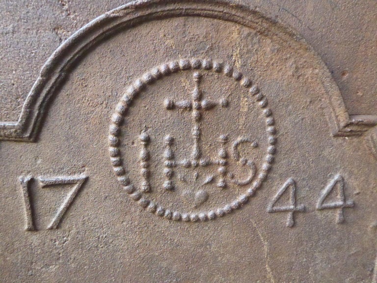 Antique Fireback with Medieval IHS Monogram, Dated 1744 at 1stDibs