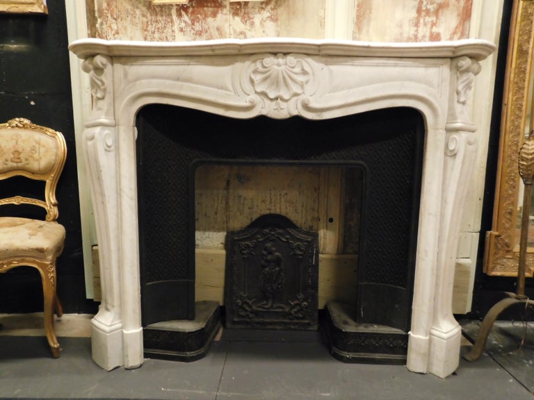 Antique Fireplace Mantle Handcarved in White Carrara Marble, 18th ...