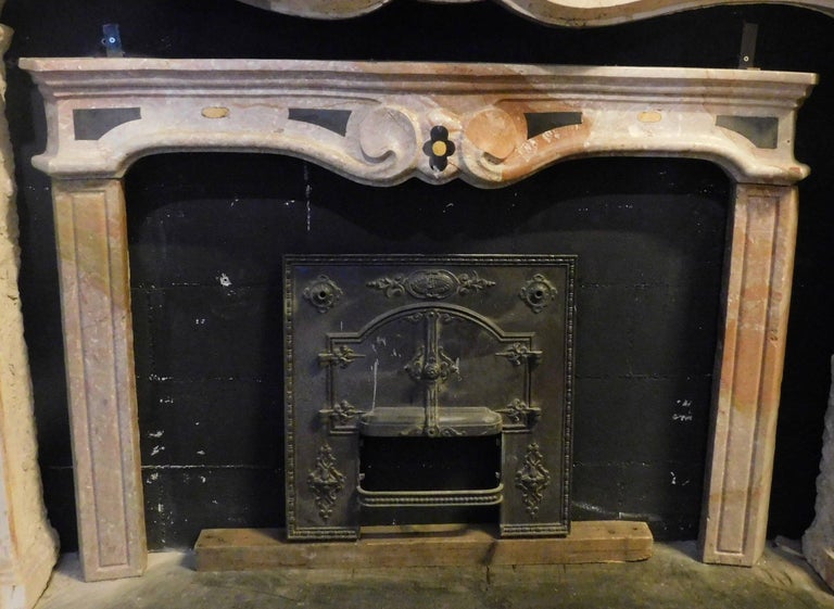Antique Fireplace Mantle Inlaid on Red Verona Marble, 18th Century ...
