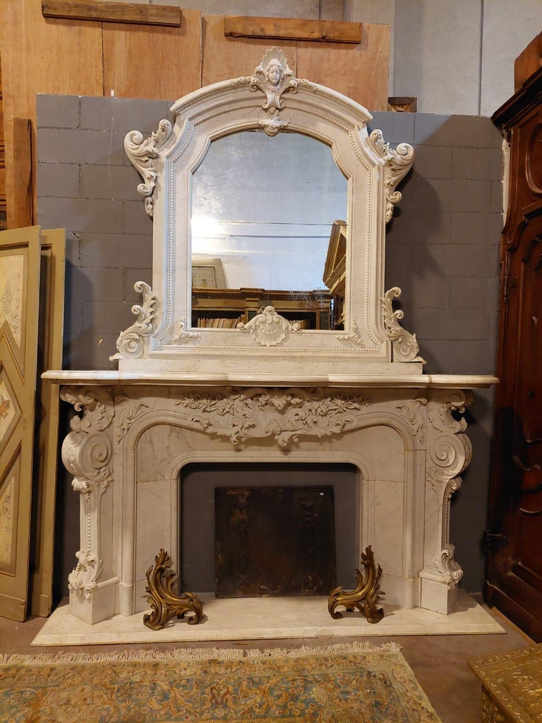 Antique Fireplace White Statuary Marble, Very Rich Sculpture, Complete ...