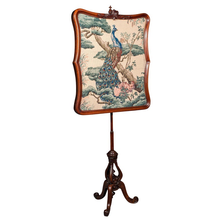 Antique Fireside Pole Screen, English, Walnut, Tapestry, Adjustable ...