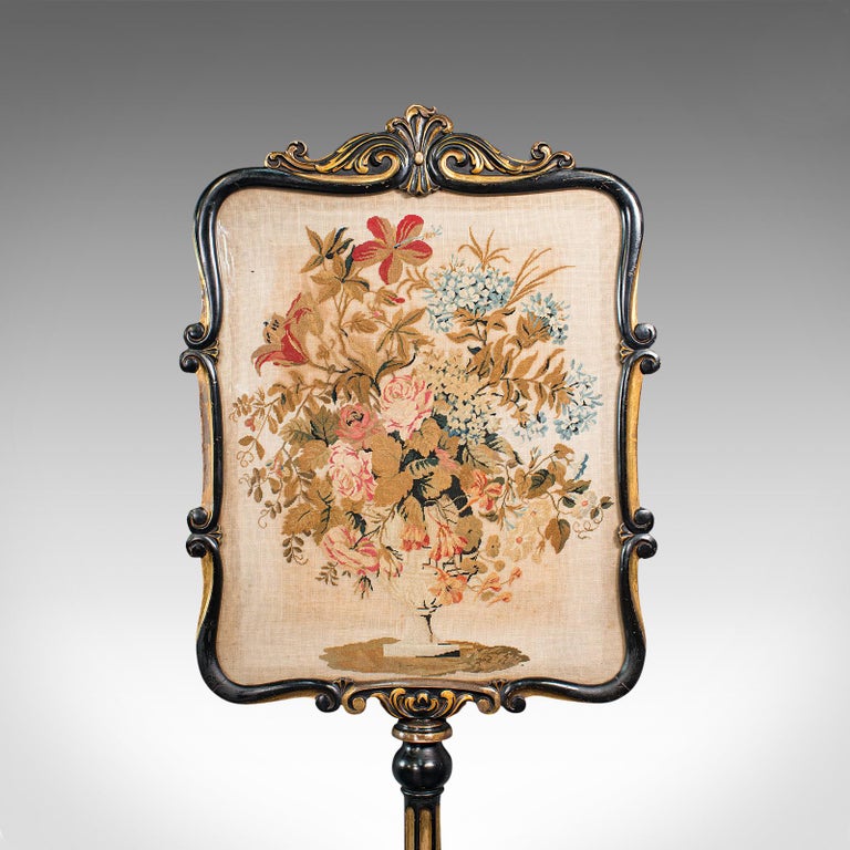 Antique Fireside Screen, English, Panel, Needlepoint, Tapestry, Regency ...