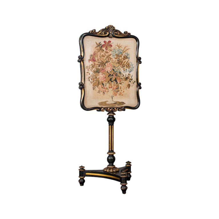 Antique Fireside Screen, English, Panel, Needlepoint, Tapestry, Regency ...