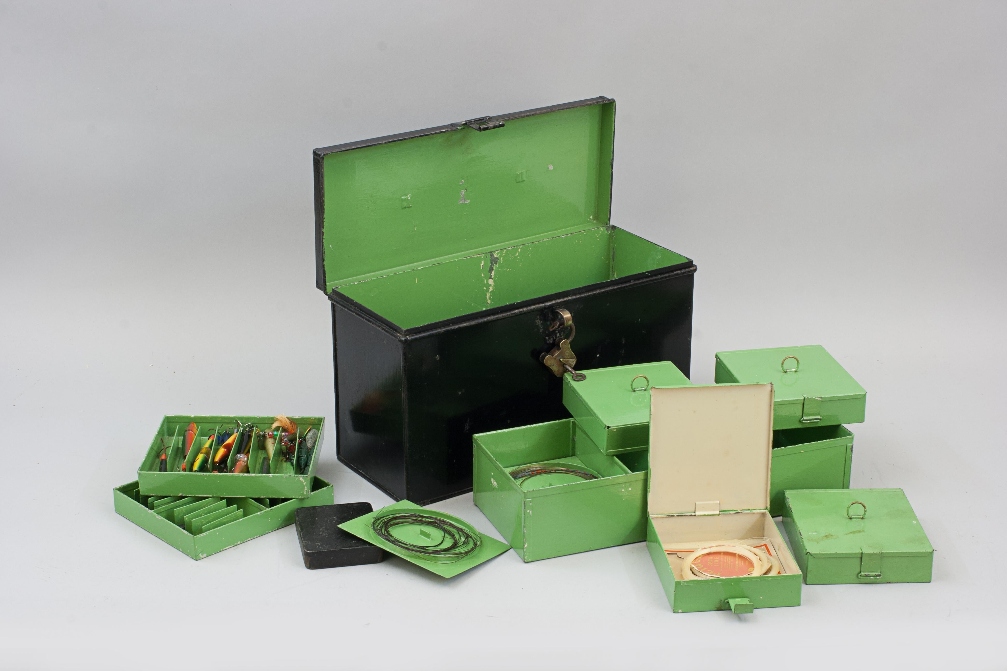 Antique Fishing Tackle Box, Black Lacquer with Lures and Casts. For ...