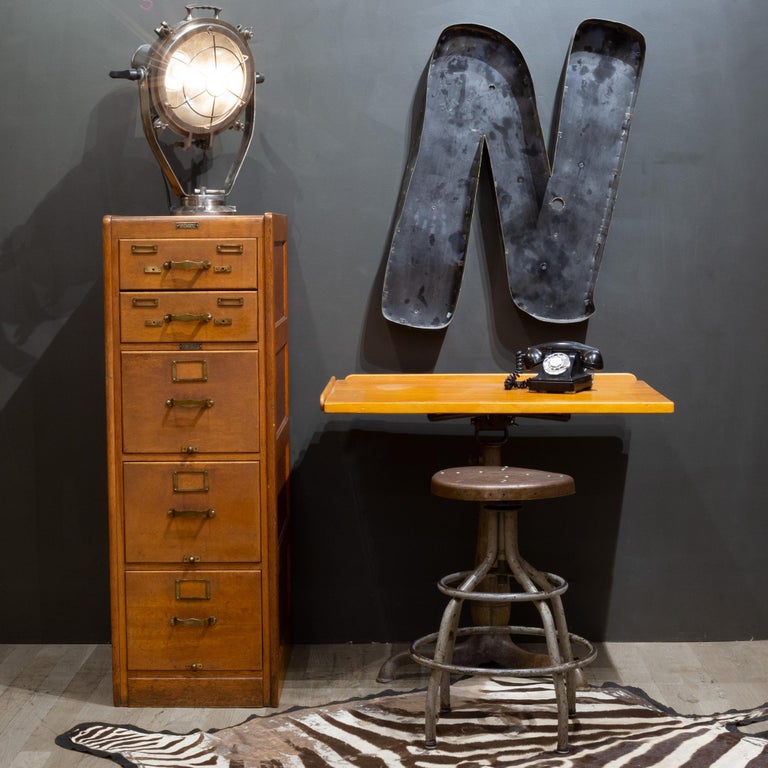 Antique Five Drawer Oak and Brass File Cabinet c.1930 For Sale at 1stDibs