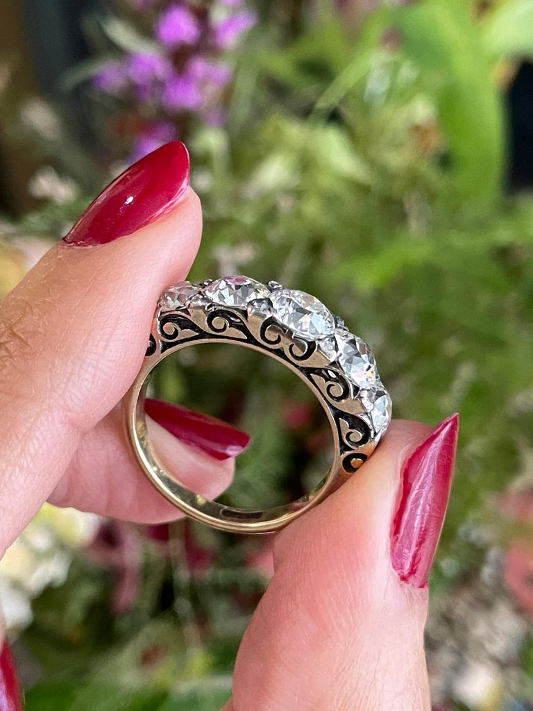 Antique Five-Stone Hand Carved Ring, circa 1910 For Sale at 1stDibs