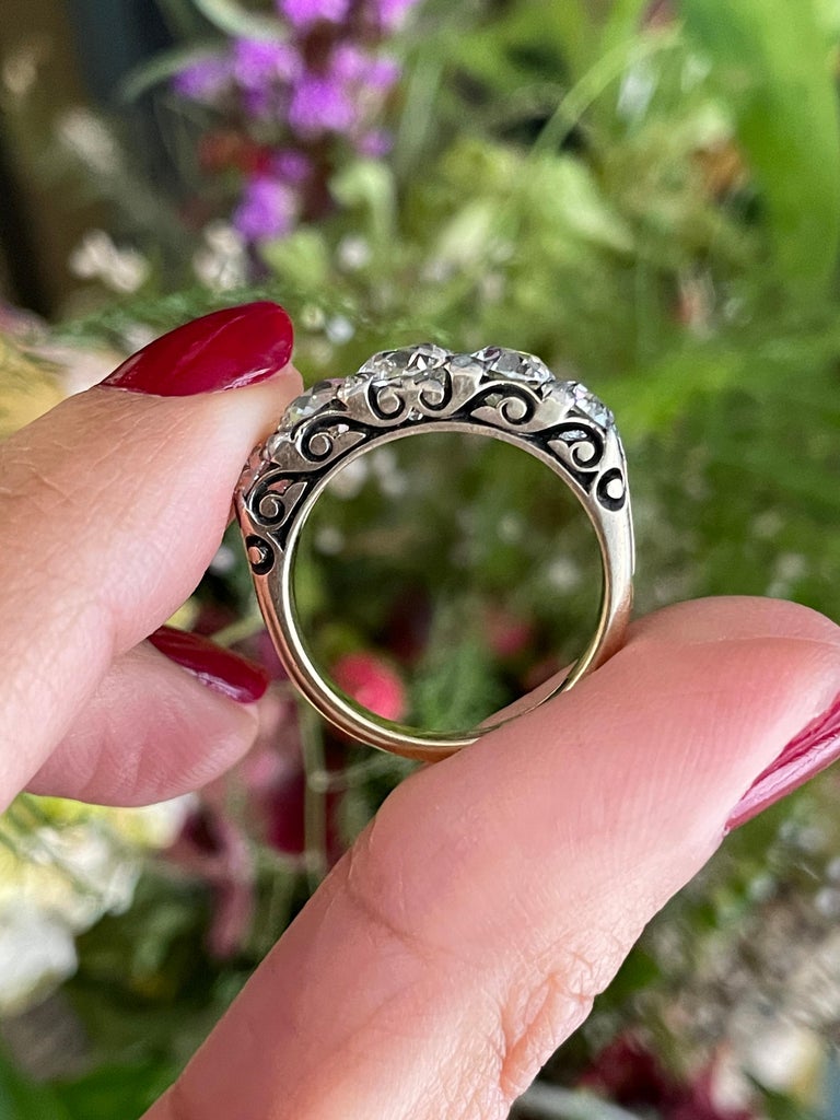Antique Five-Stone Hand Carved Ring, circa 1910 For Sale at 1stDibs