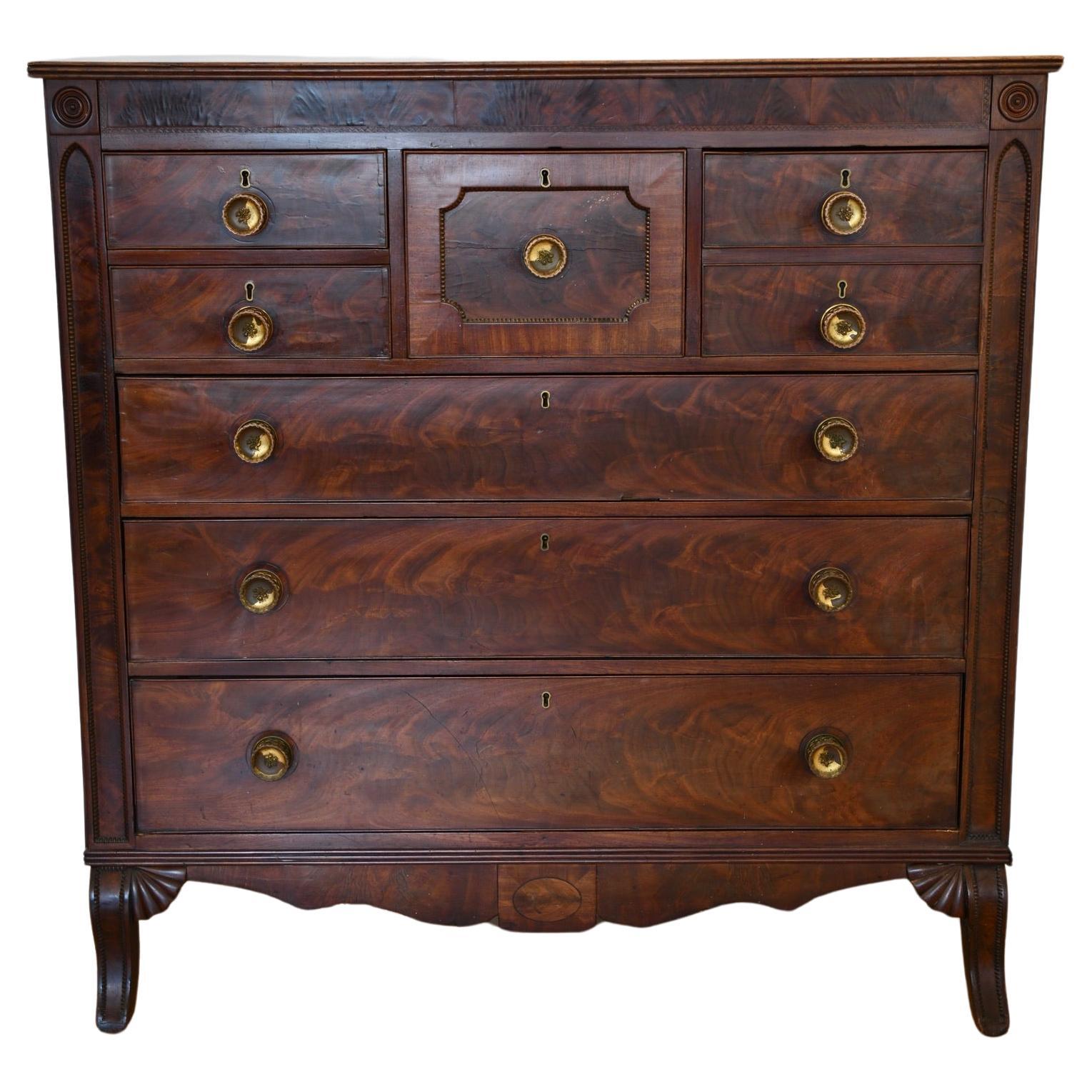 Antique American Empire Flame Mahogany Step Back Chest of Drawers For ...