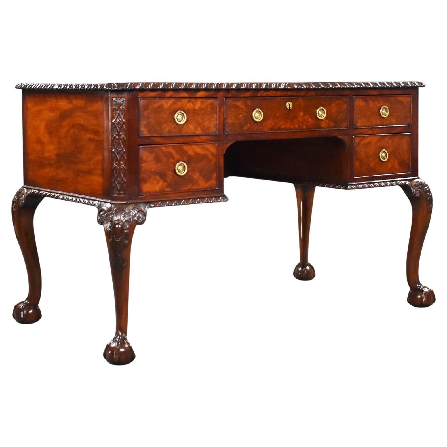 Antique Flame Mahogany Chippendale Style Writing Table For Sale at 1stDibs
