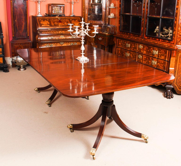 Antique Flame Mahogany Twin Pillar Regency Dining Table 19th Century at ...