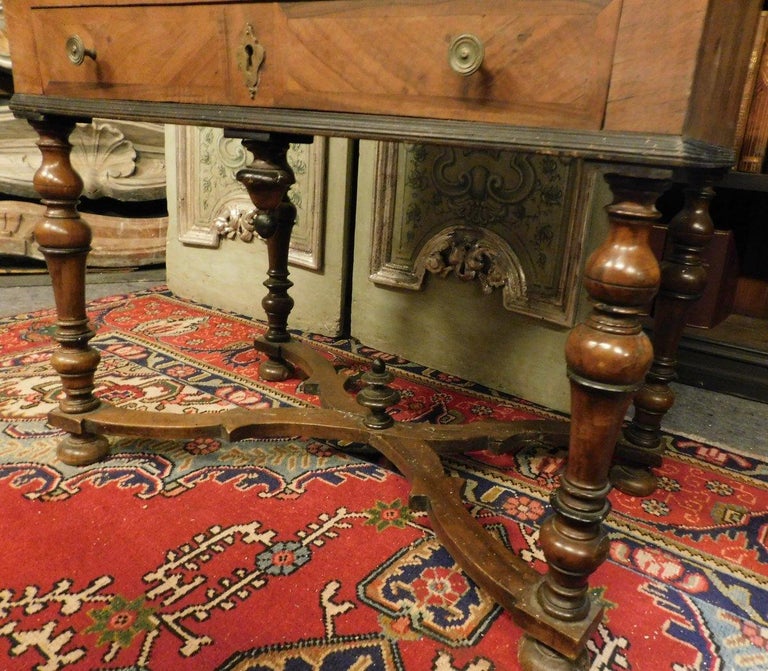 Antique Flap Writing Desk in Walnut, Carved Cross Legs, Early 18th ...