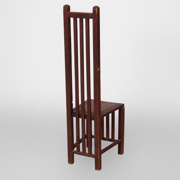 Antique Flemish Arts and Crafts Prairie School Oak Tall Back Chair ...