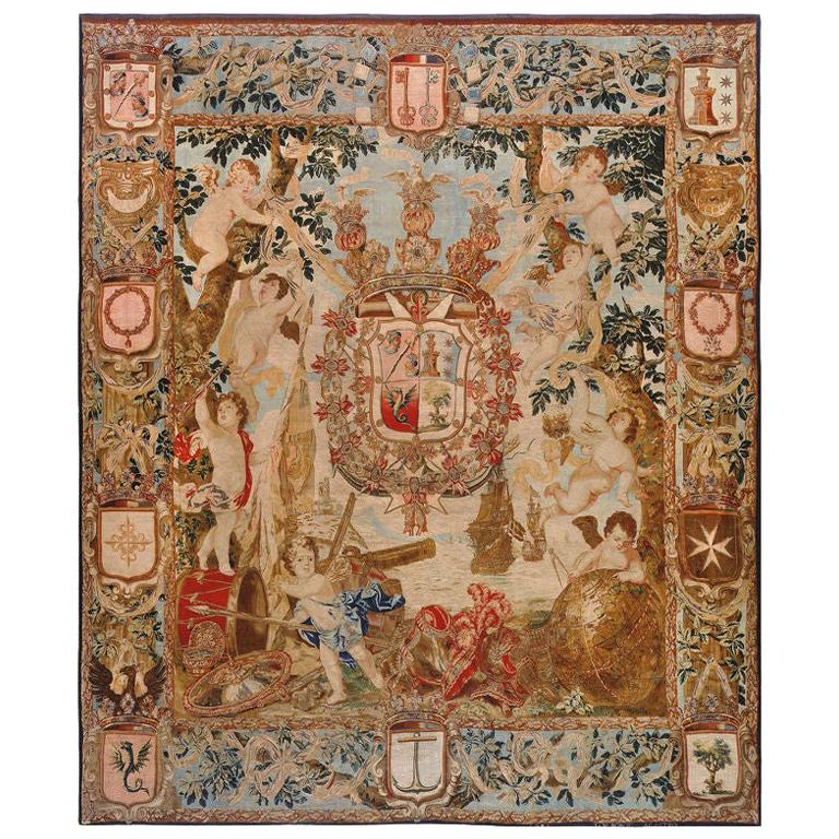 Antique Flemish Heraldic Tapestry of a Spanish Nobel Admiral For Sale ...