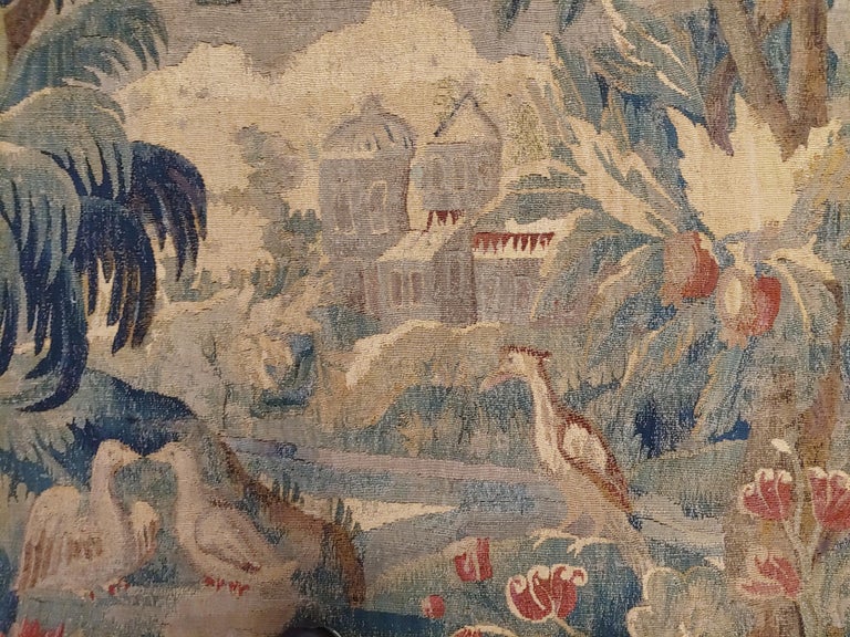 Antique Flemish Tapestry Wall Hanging Forest Design with Castle, Birds ...