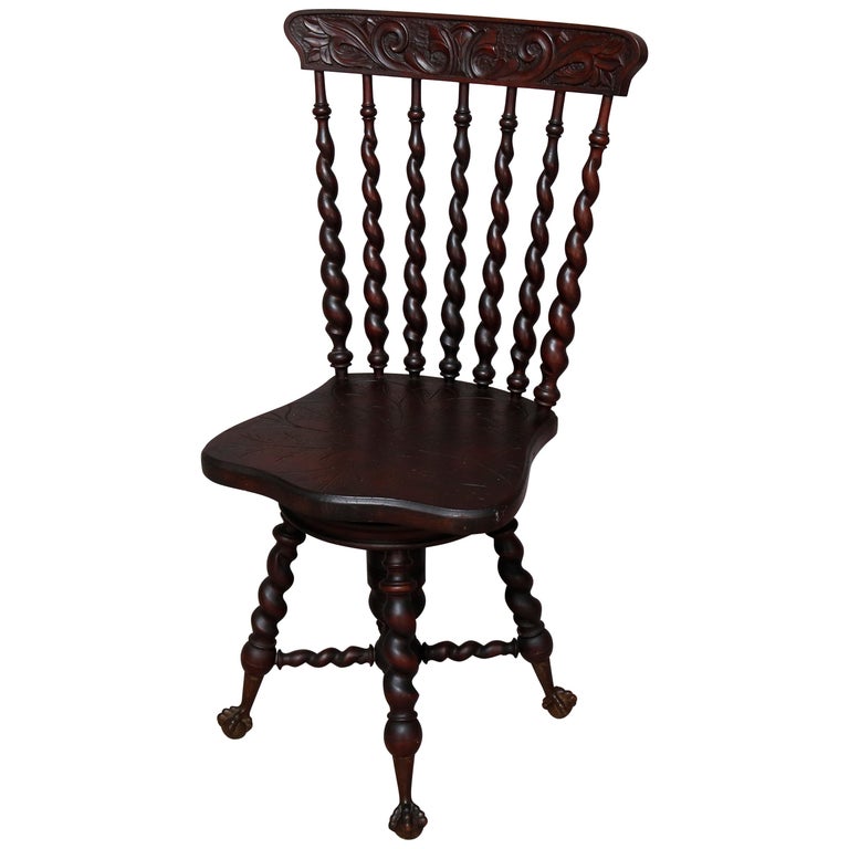 Antique Flint School Mahogany Barley Twist Spindle Piano Chair, circa ...