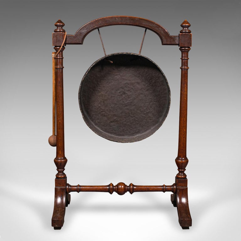 Antique Floorstanding Dinner Gong, English, Oak, Bronze, Ceremonial ...