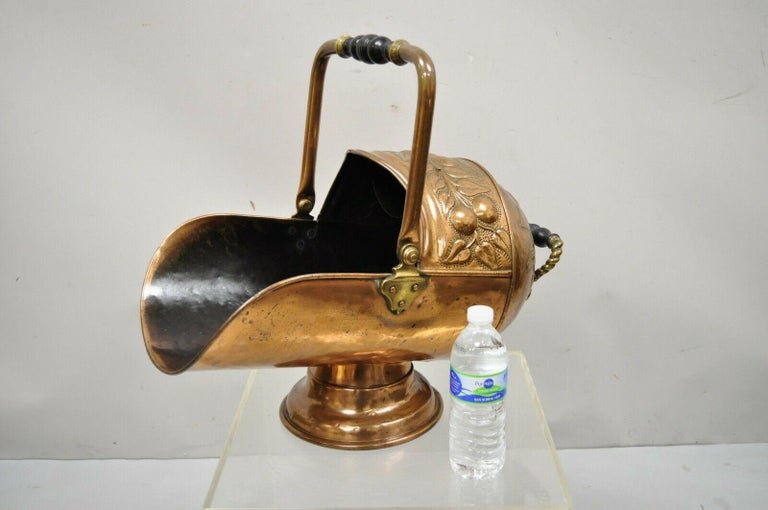 Antique Floral Embossed Copper English Victorian Helmet Coal Scuttle ...