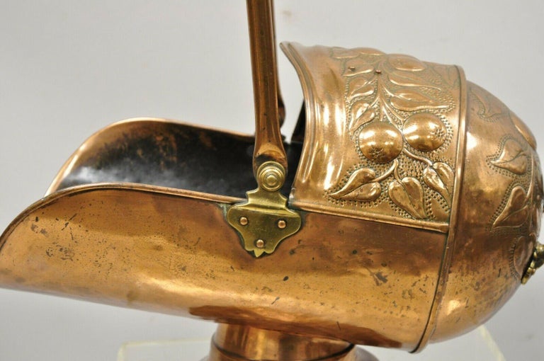Antique Floral Embossed Copper English Victorian Helmet Coal Scuttle ...