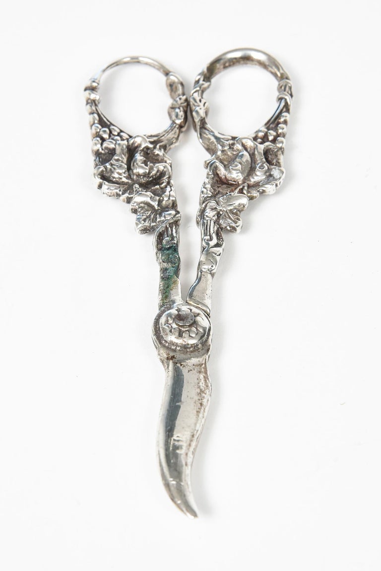 Antique Floral Grape and Vine Sterling Silver Grape Shears Scissors For Sale at 1stDibs