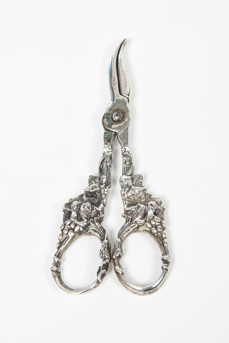 Antique Floral Grape and Vine Sterling Silver Grape Shears Scissors For Sale at 1stDibs