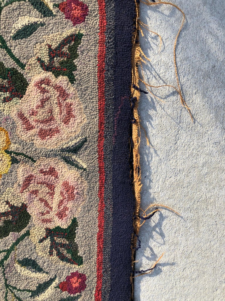 Antique Floral Hooked Rug at 1stDibs