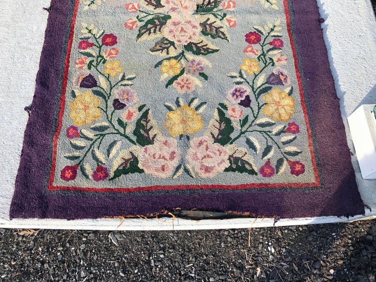 Antique Floral Hooked Rug at 1stDibs