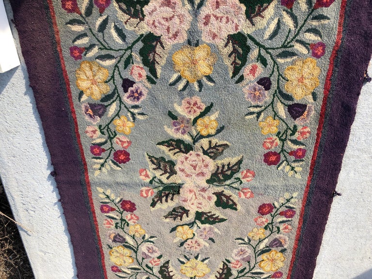 Antique Floral Hooked Rug at 1stDibs