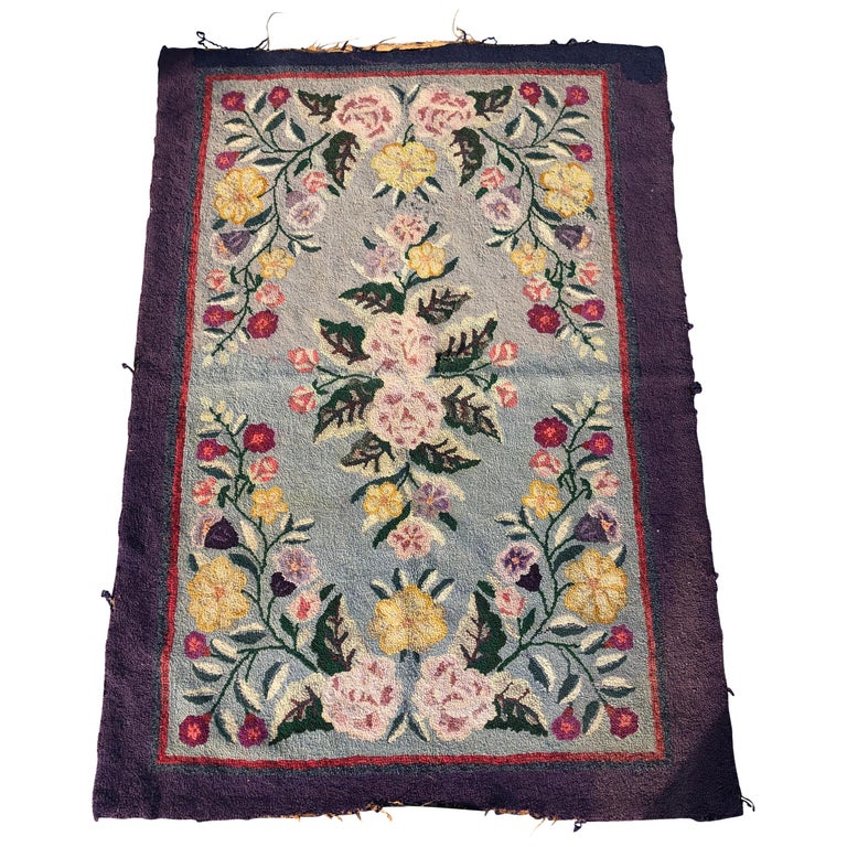 Antique Floral Hooked Rug at 1stDibs