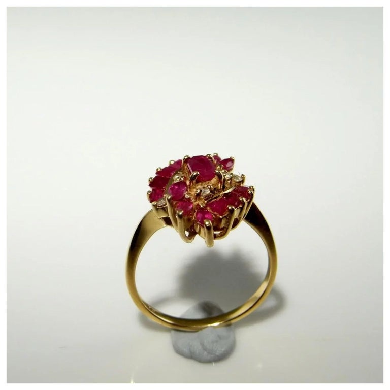 Customizable Antique Floral Ruby Diamond Engagement Ring Yellow Gold
