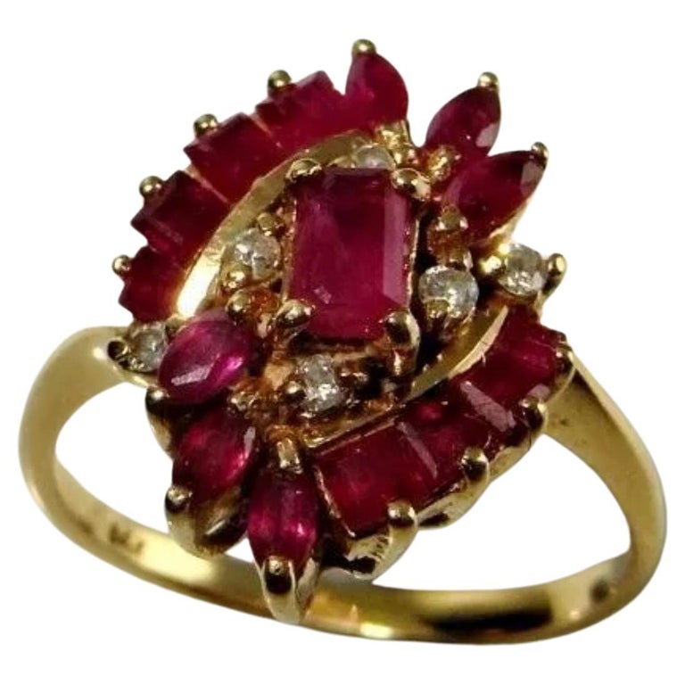Customizable Antique Floral Ruby Diamond Engagement Ring Yellow Gold ...