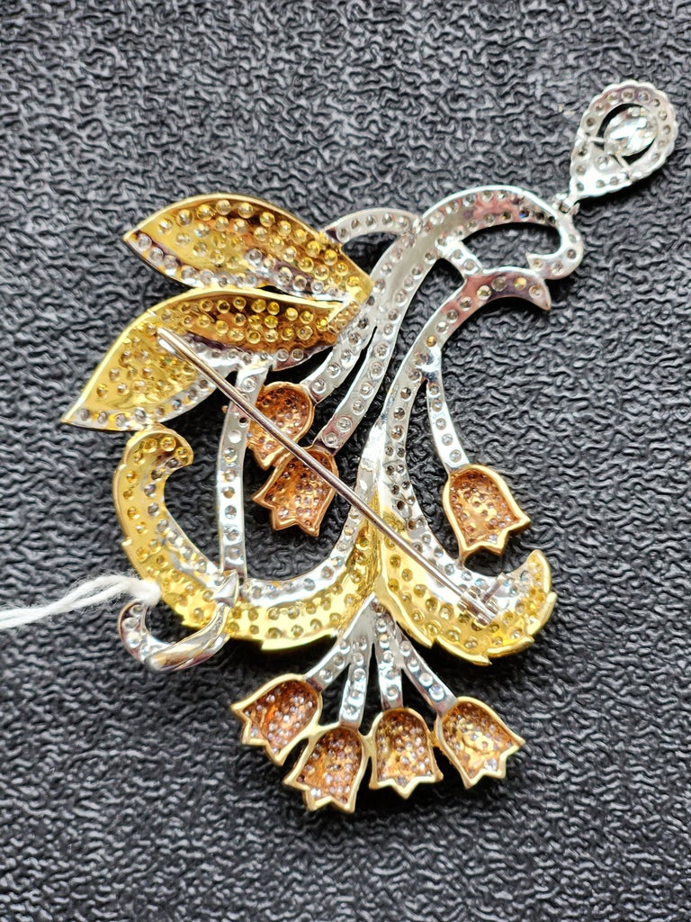 Antique Flower Shaped Fancy Diamond Brooch Pendant For Sale at 1stDibs