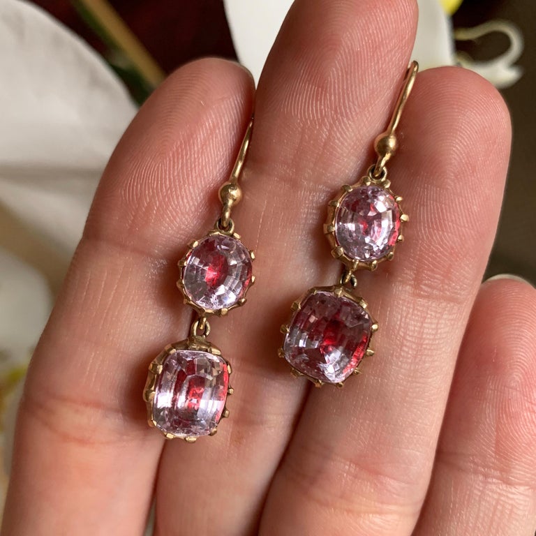 Antique Foil Backed Crystal and Gold Earrings at 1stDibs