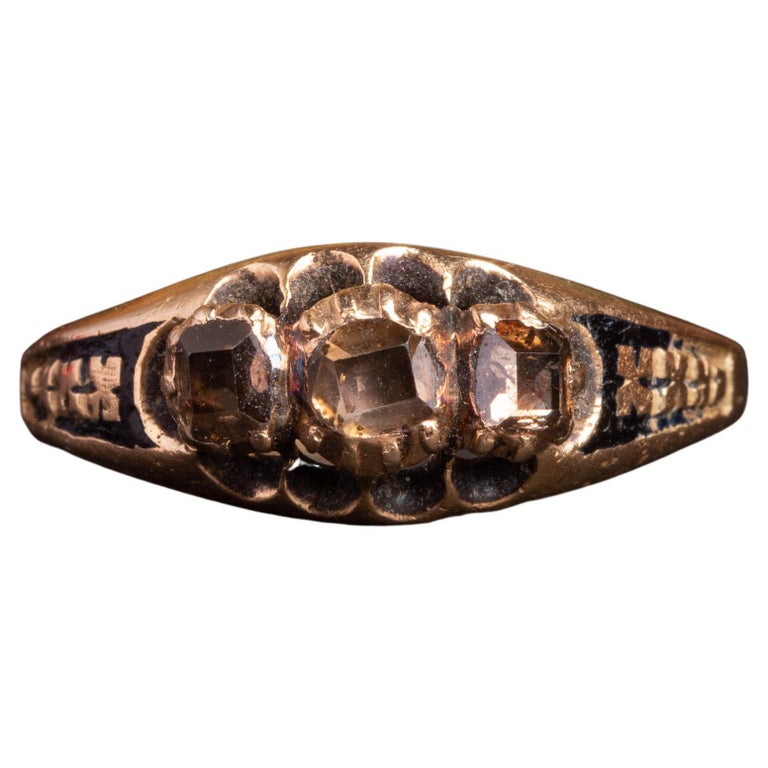 Antique Foiled Table Cut Diamond Ring with Black Enamel at 1stDibs