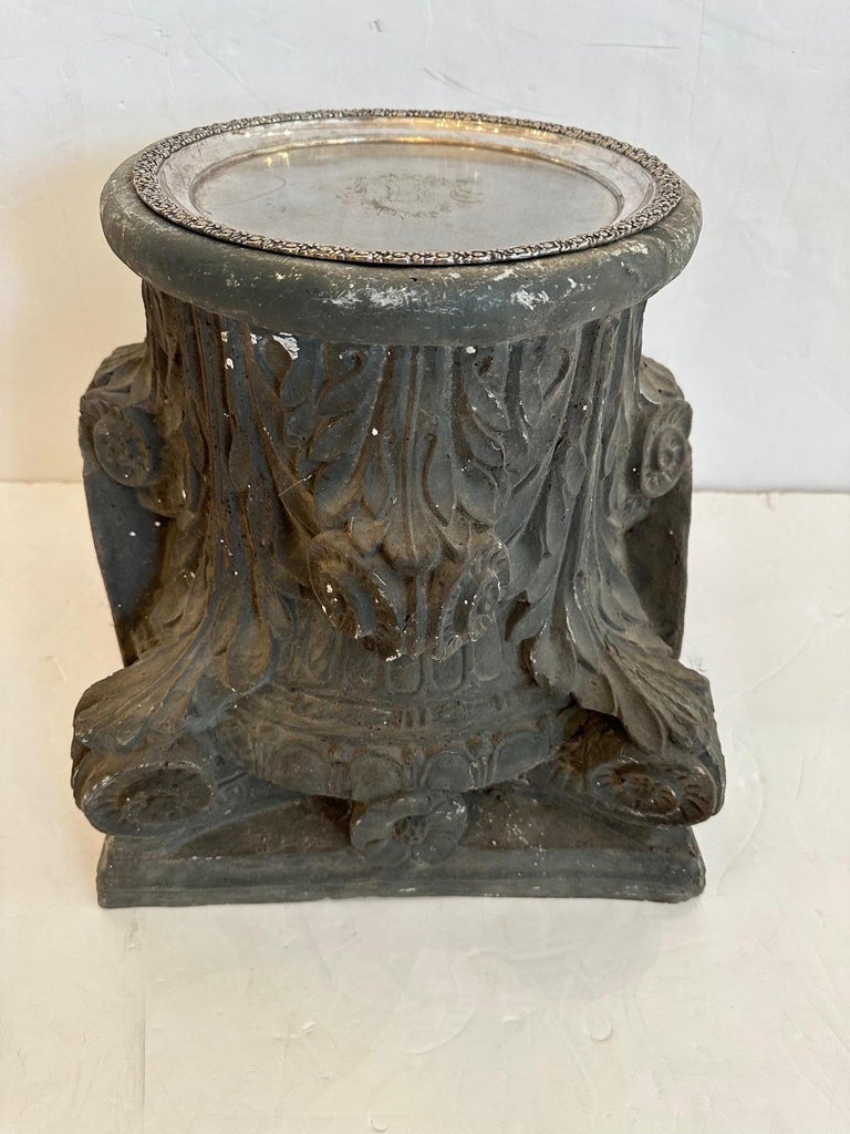 Antique Fois Bois Carved Drinks End Table with 19th Century Silverplate ...
