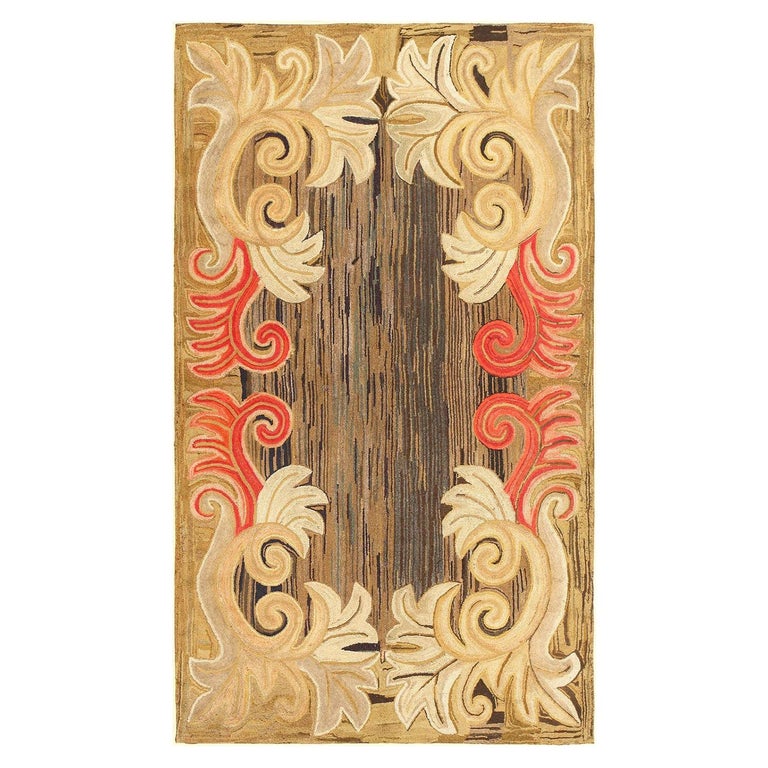 Antique Folk Art American Hooked Rug. Size: 4 ft 7 in x 7 ft 5 in at ...