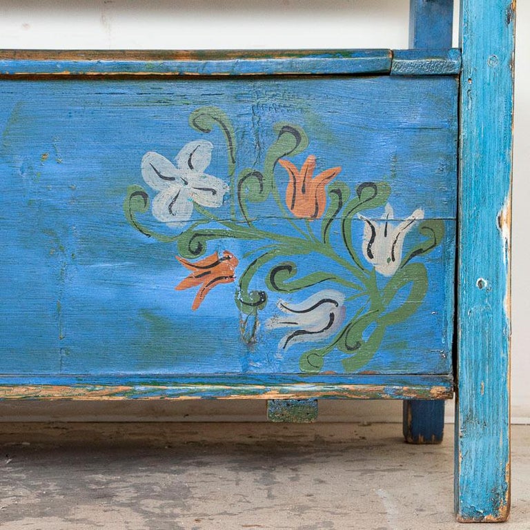 Antique Folk Art Blue Painted Storage Bench from Hungary at 1stDibs