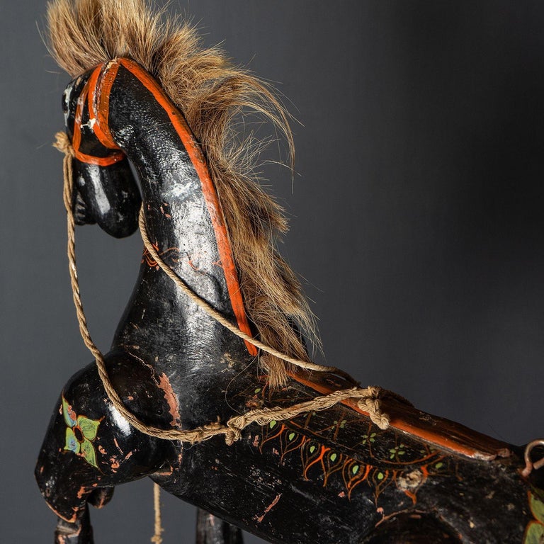 Antique Folk Art Carved And Painted Articulated Horse Puppet For Sale ...