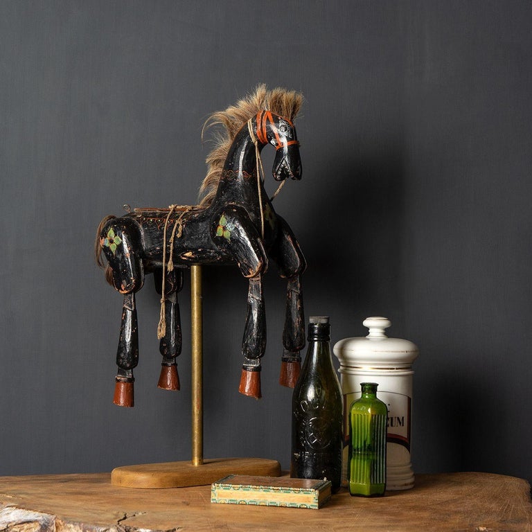 Antique Folk Art Carved And Painted Articulated Horse Puppet For Sale ...