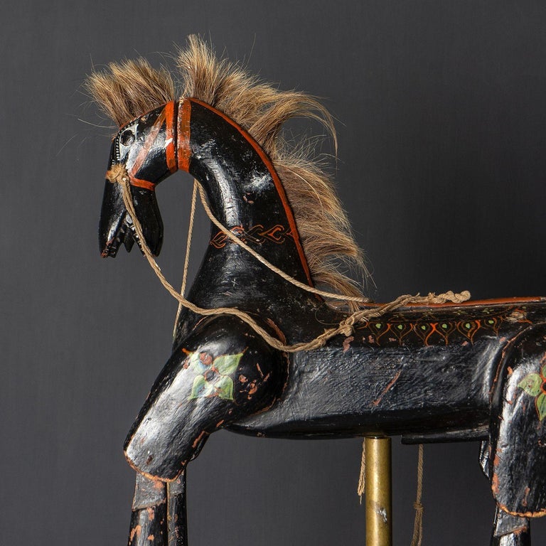 Antique Folk Art Carved And Painted Articulated Horse Puppet For Sale ...