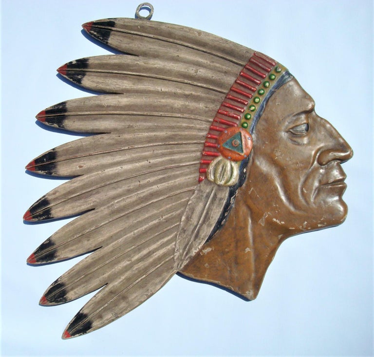 Antique Folk Art Carved Native American Chief Head Advertising Sign For ...